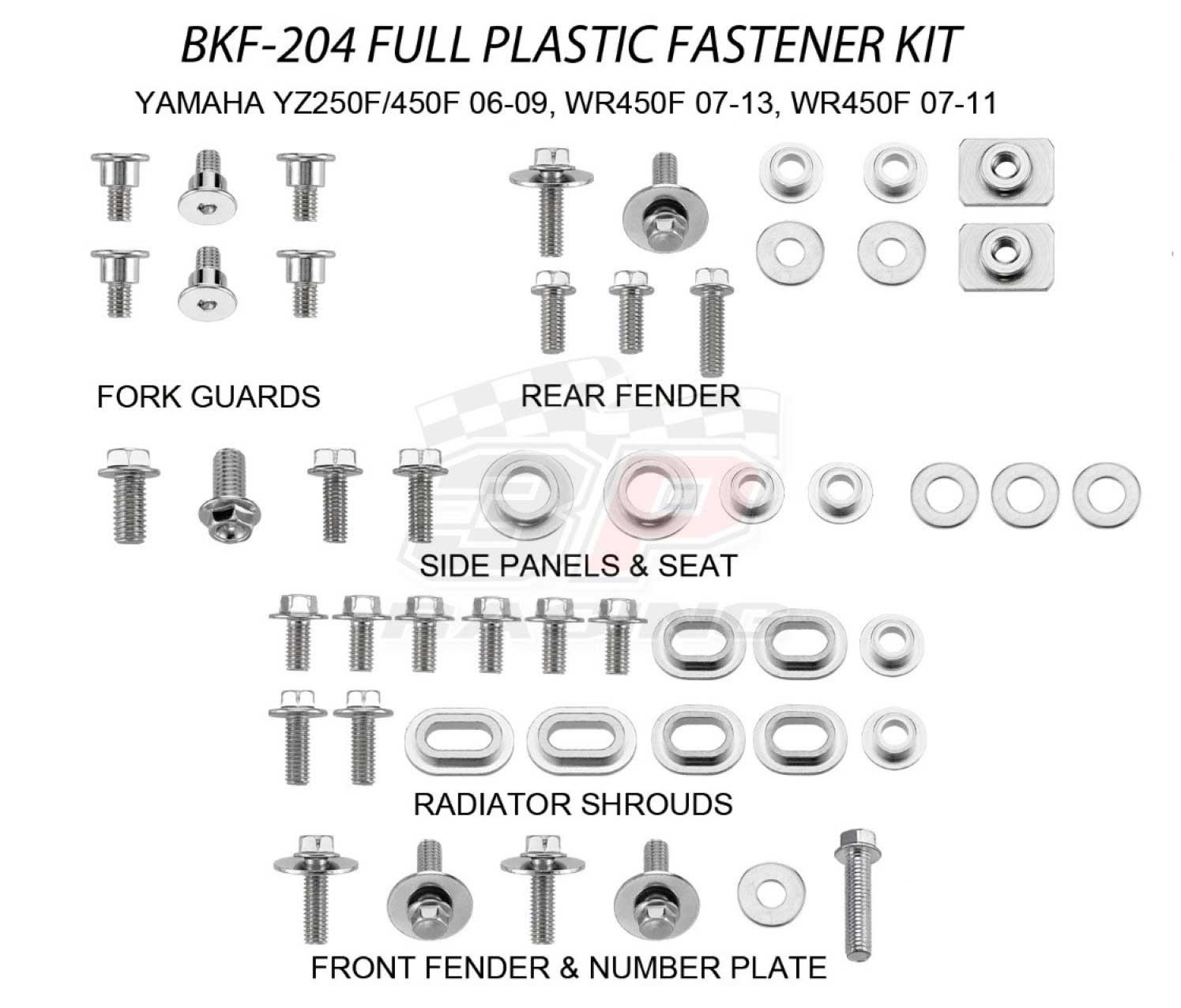 Accel full plastic fastener bolt kit AC-BKF-204 Yamaha YZF 250, YZF 450 ...