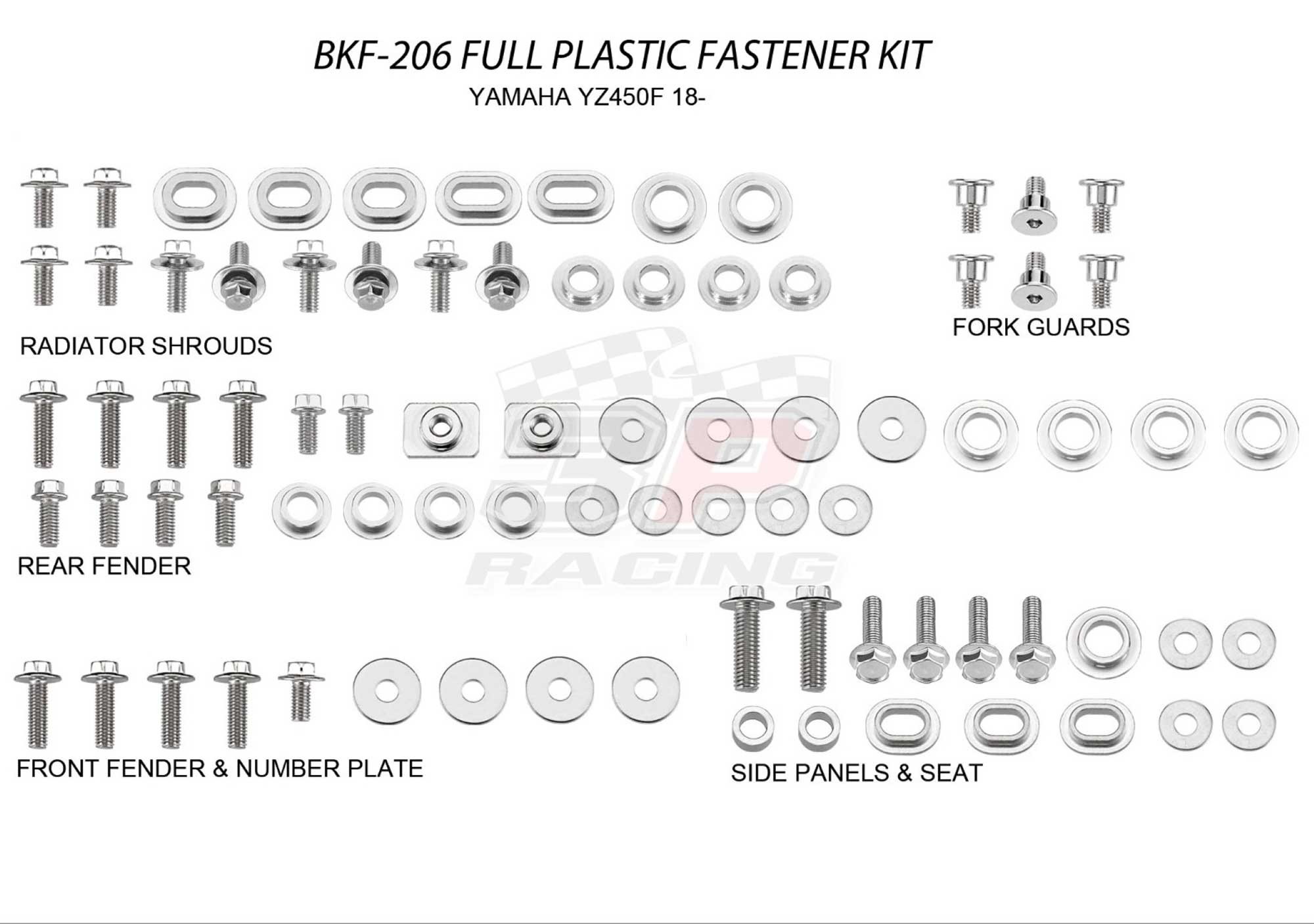 Accel full plastic fastener bolt kit AC-BKF-206 Yamaha YZF 250 2019-2025, YZF 450 2018-2025 | 3P ...