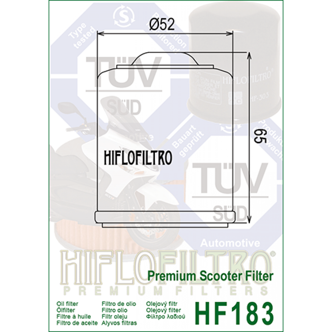 Hiflo Filtro oil filter HF183 aprilia, Benelli, Derbi, Gilera, Malaguti ...